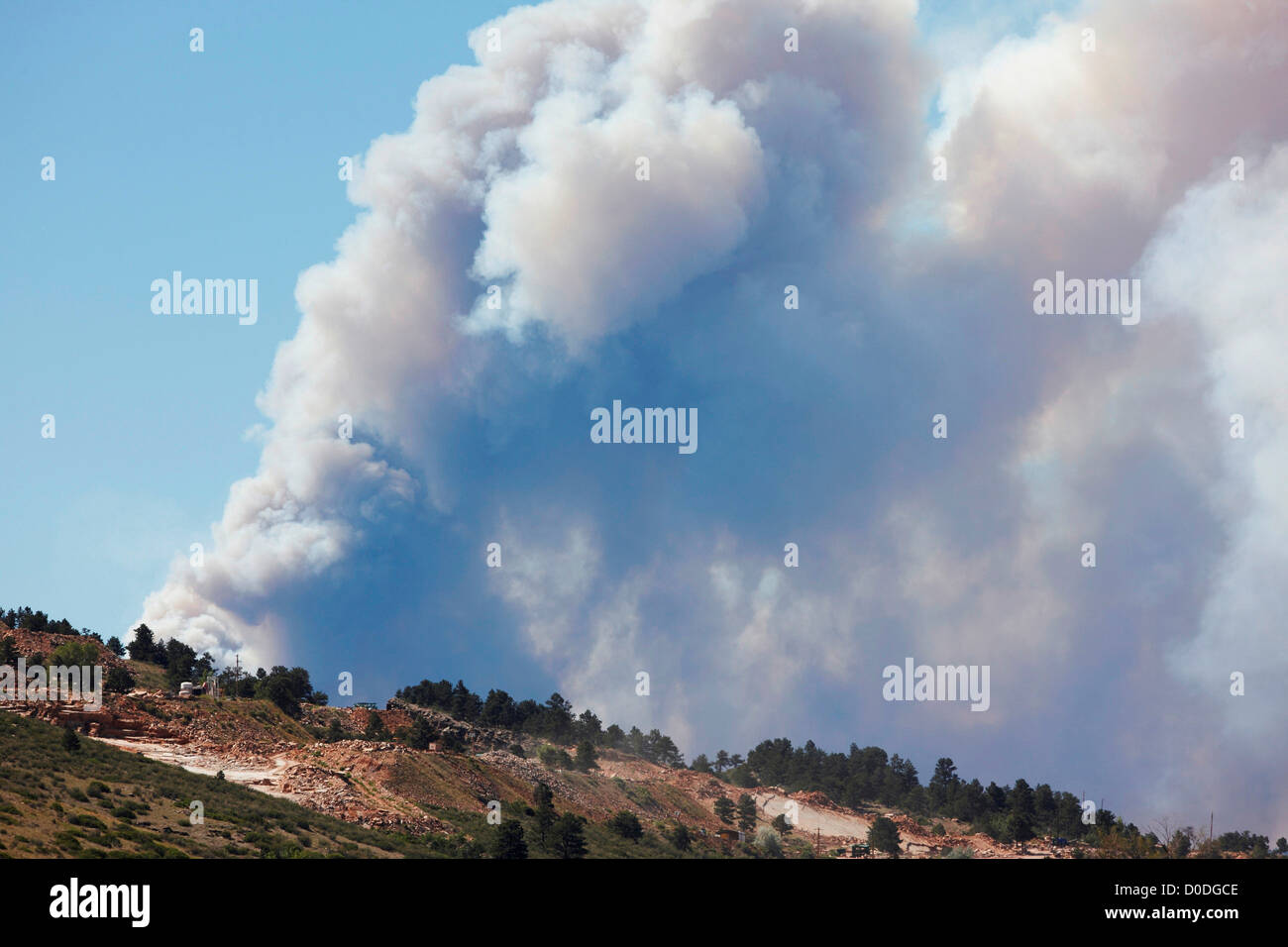 Raging mountain wildfire, rising smoke, northern Colorado, USA Stock ...