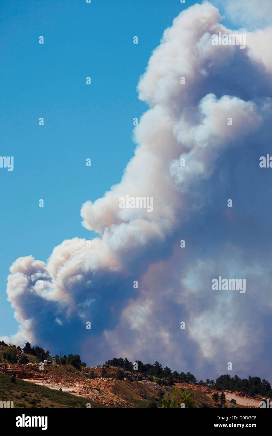 Raging mountain wildfire, rising smoke, northern Colorado, USA Stock ...