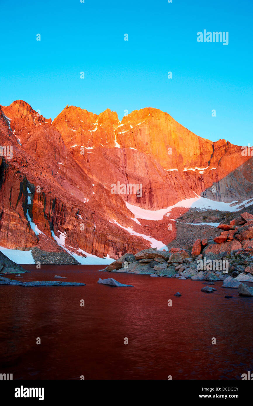 Chasm lake and the east face of Longs Peak (14,259 feet, 4,346 meters ...