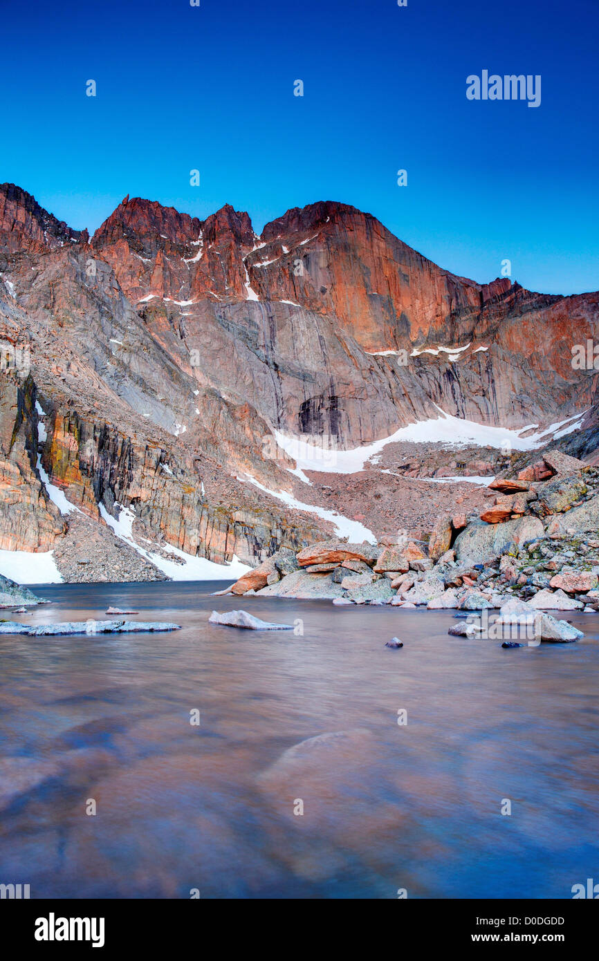 Chasm lake and the east face of Longs Peak (14,259 feet, 4,346 meters ...