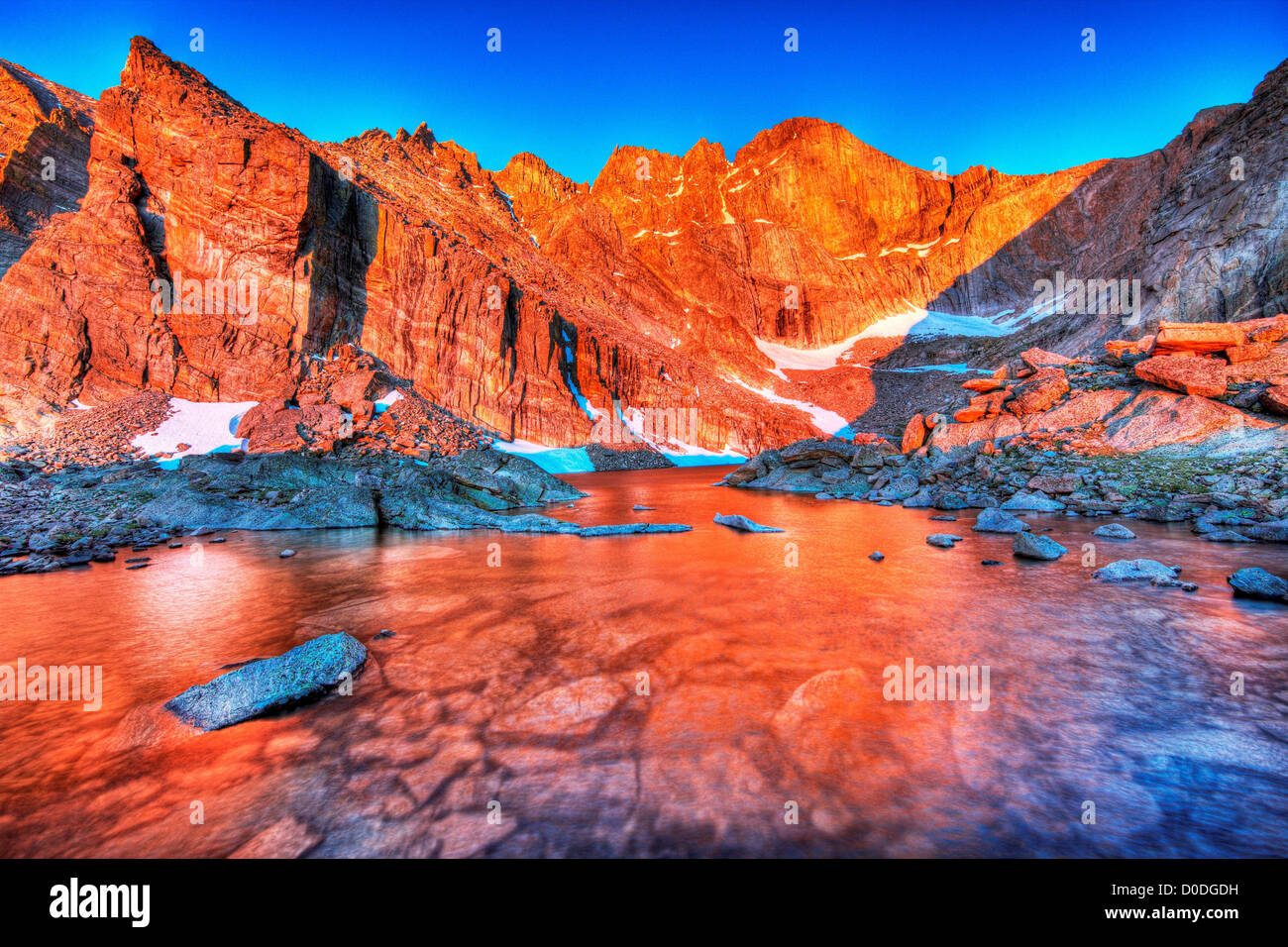 Chasm lake and the east face of Longs Peak (14,259 feet, 4,346 meters ...