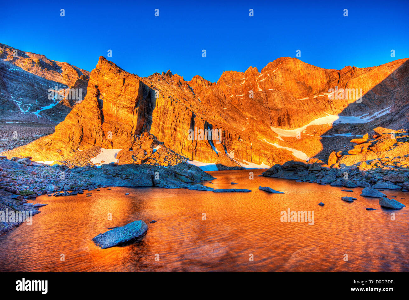 Chasm lake and the east face of Longs Peak (14,259 feet, 4,346 meters ...