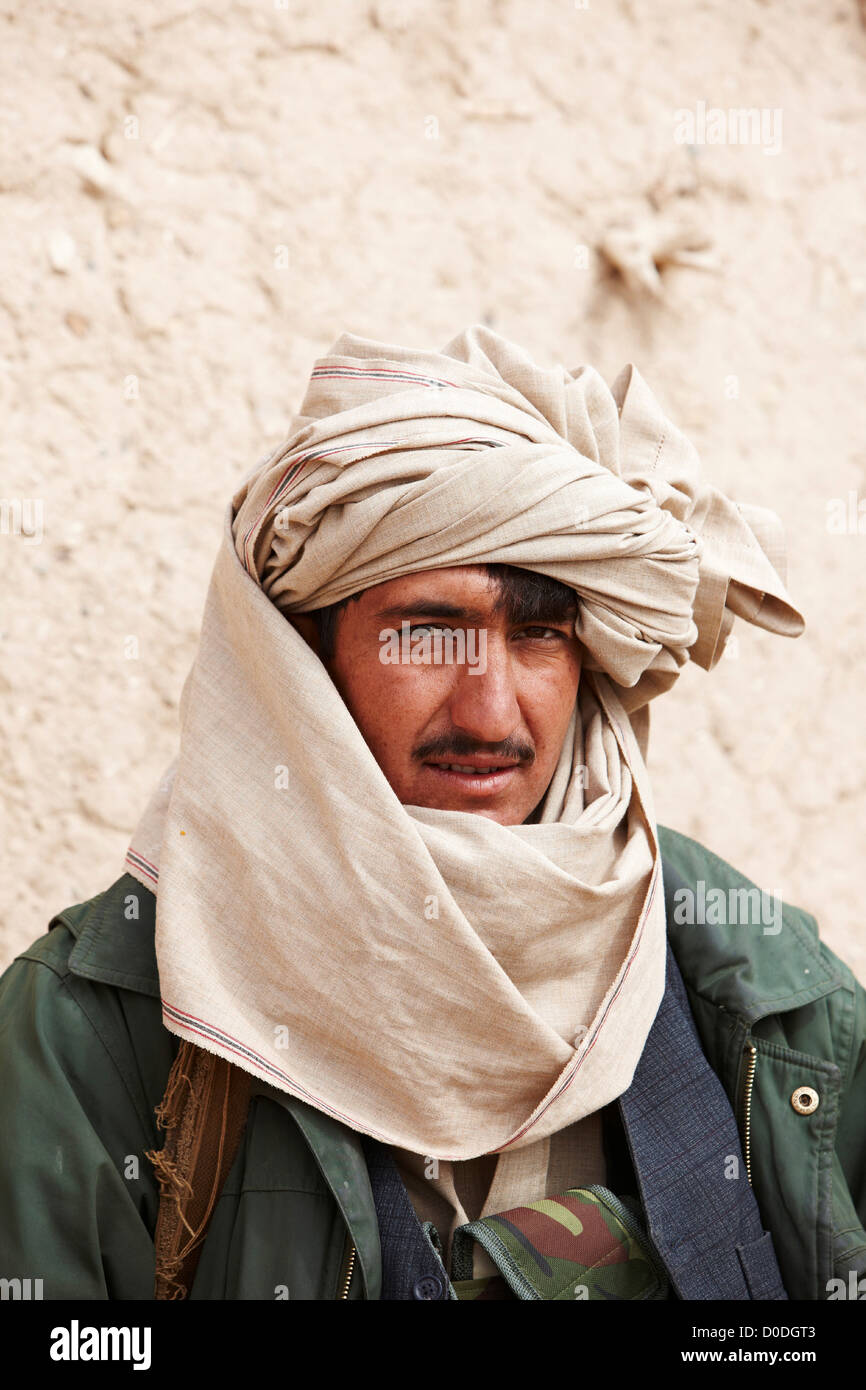 Member of an Afghan militia, wearing turban, Helmand Province of ...
