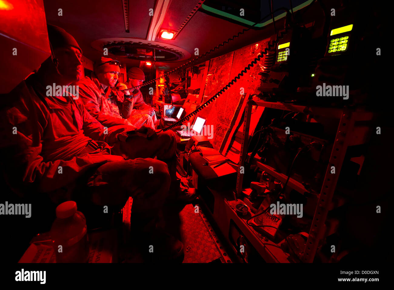 United States Marines inside a mobile command and control vehicle ...