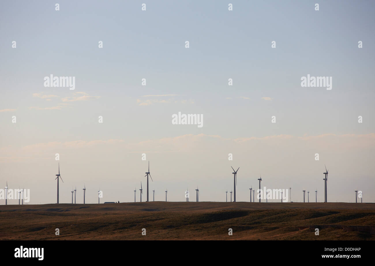 Line of wind turbines, Cedar Creek Wind Farm, near Grover, Colorado ...