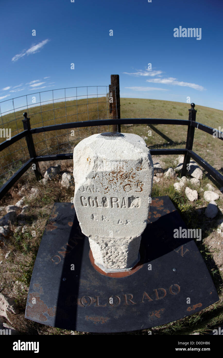 Marker at juncture of the borders of Colorado, Nebraska, and Wyoming ...