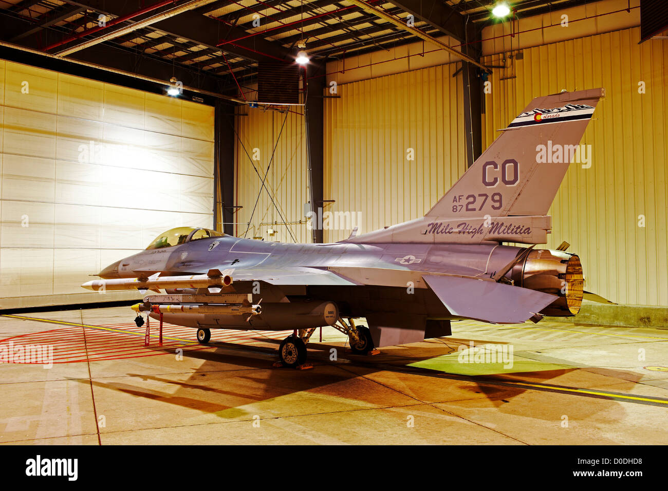 F-16, loaded with live weapons, in alert hangar, Buckley Air Force Base ...