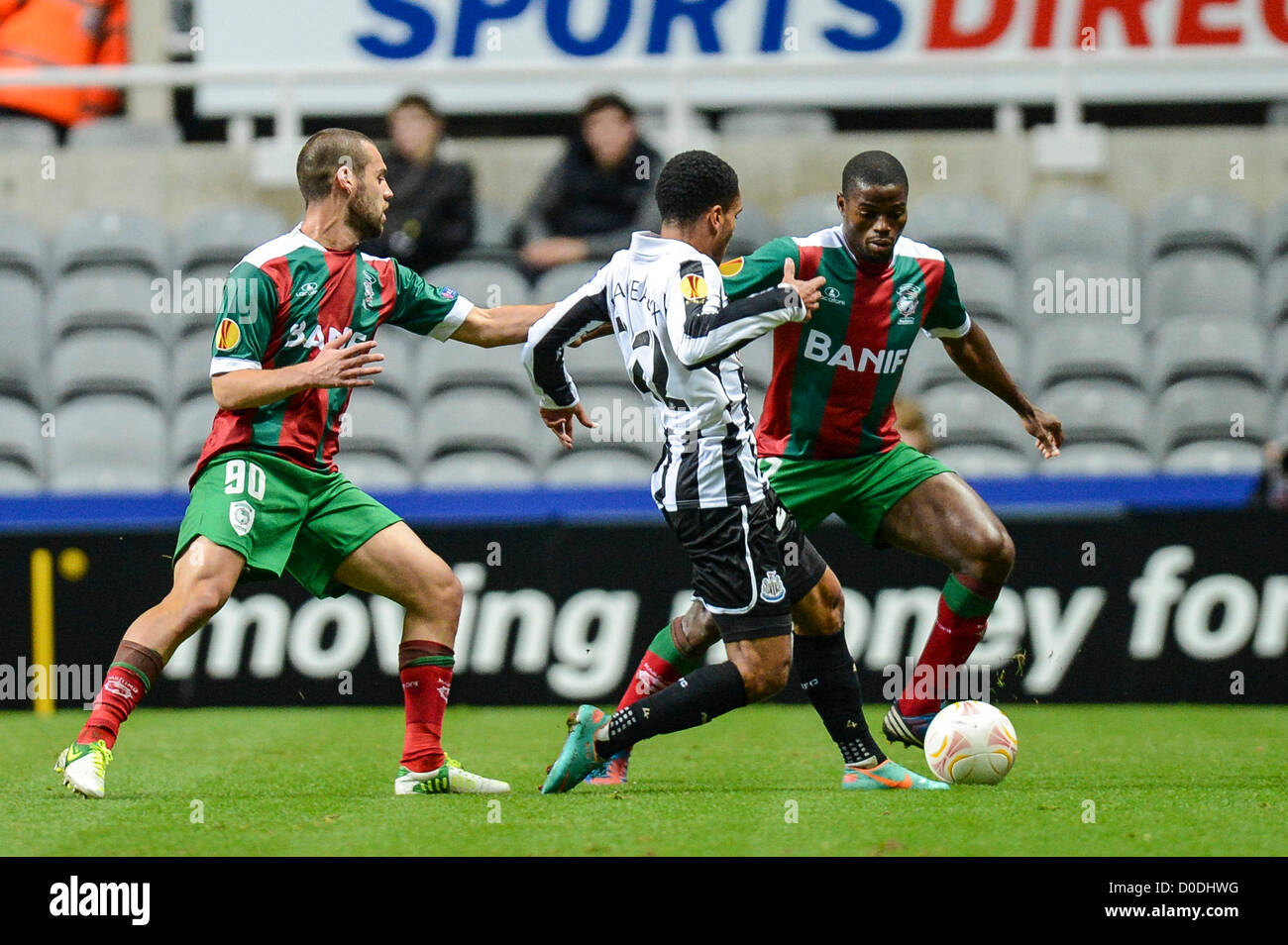 22.11.2012 Newcastle, England. Newcastles Sylvain Marveaux tackles sami ...