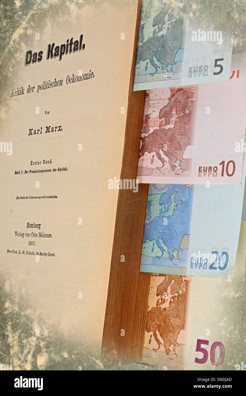 Economics concept. Money of European Union as a bookmarks in the book ...