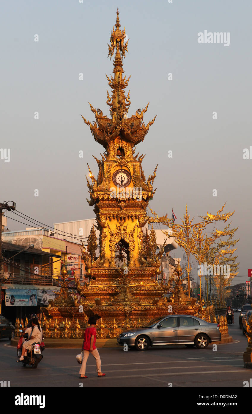 Golden clock tower in Chiang Rai, Thailand, Asia Stock Photo - Alamy