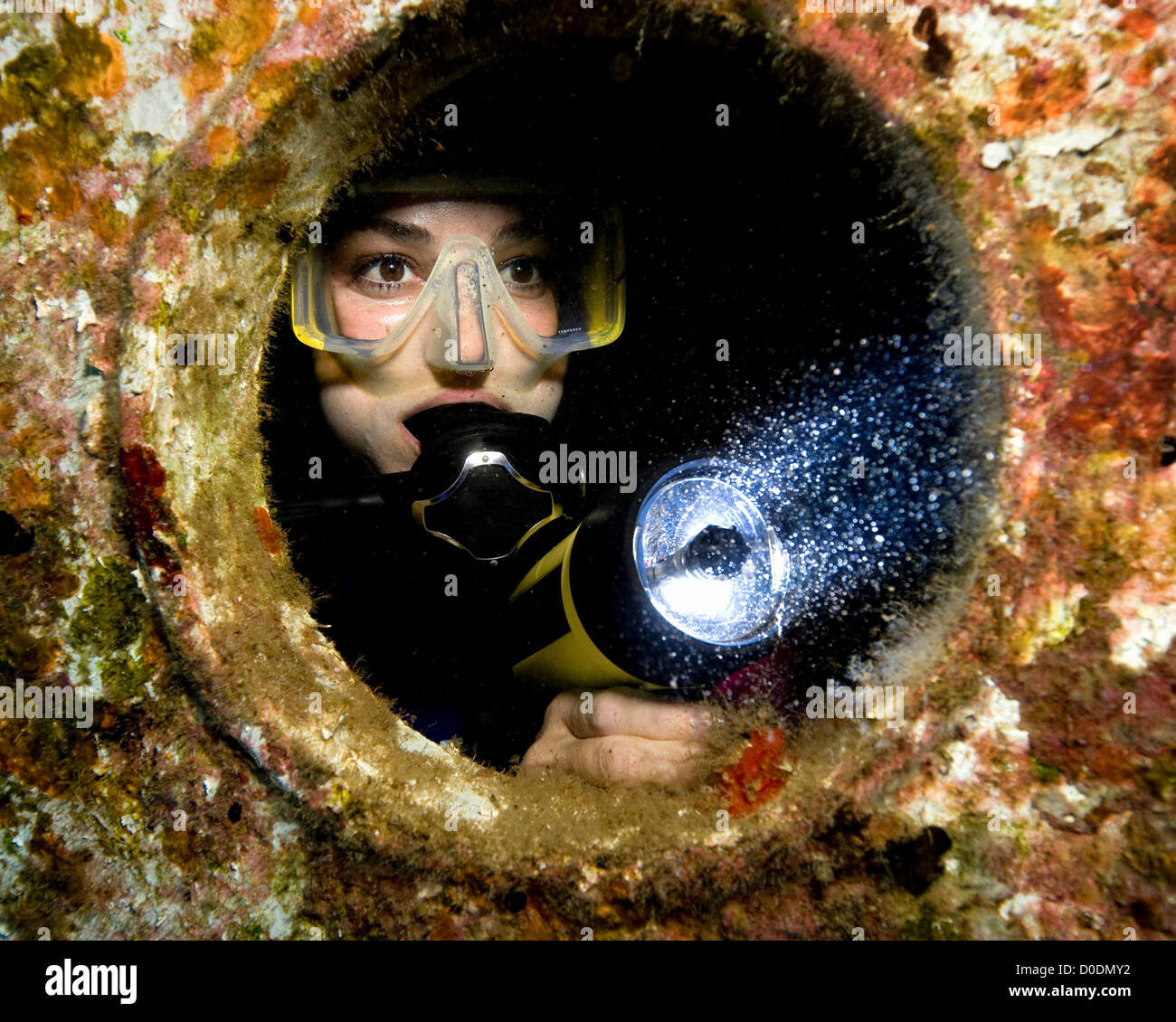 Scuba Diver Behind Porthole Stock Photo - Alamy