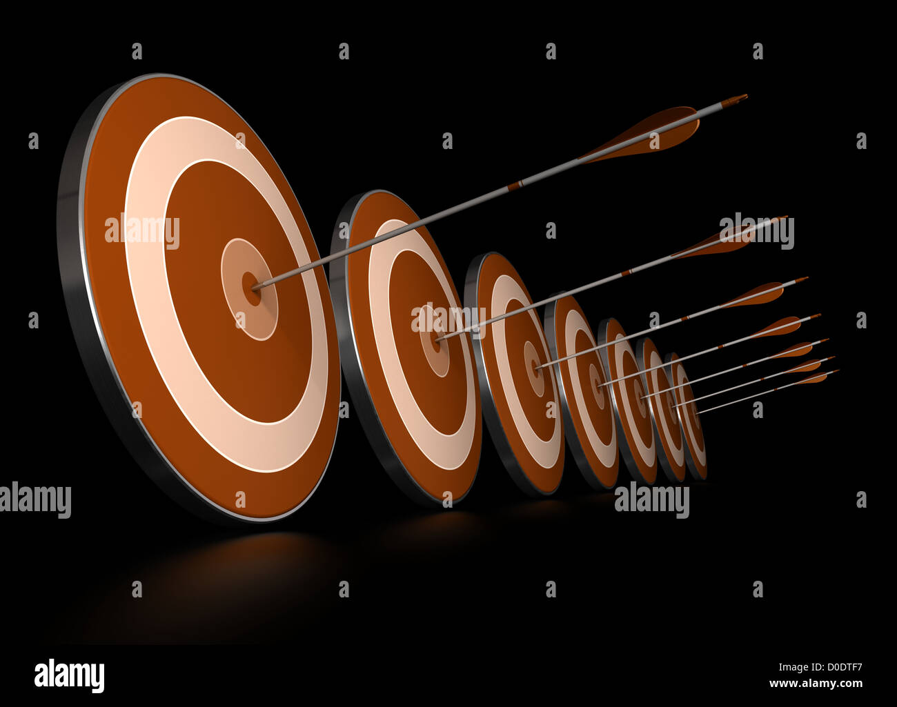 many orange targets in a row plus seven arrows, each arrows hit the ...