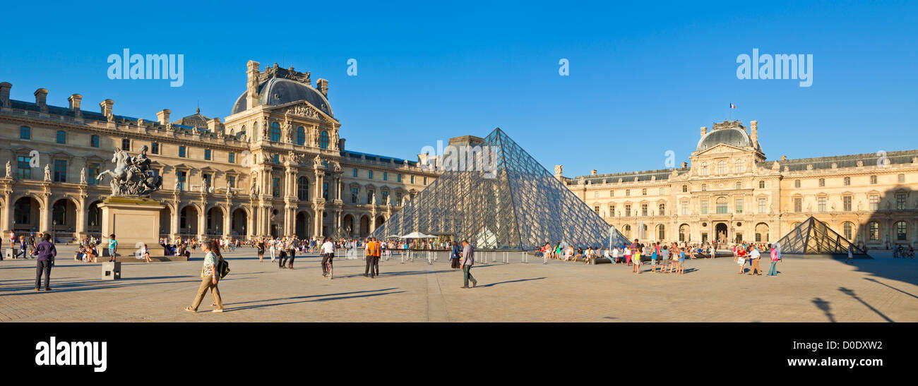 Visitors outside the Louvre art gallery and Museum entrance Paris ...