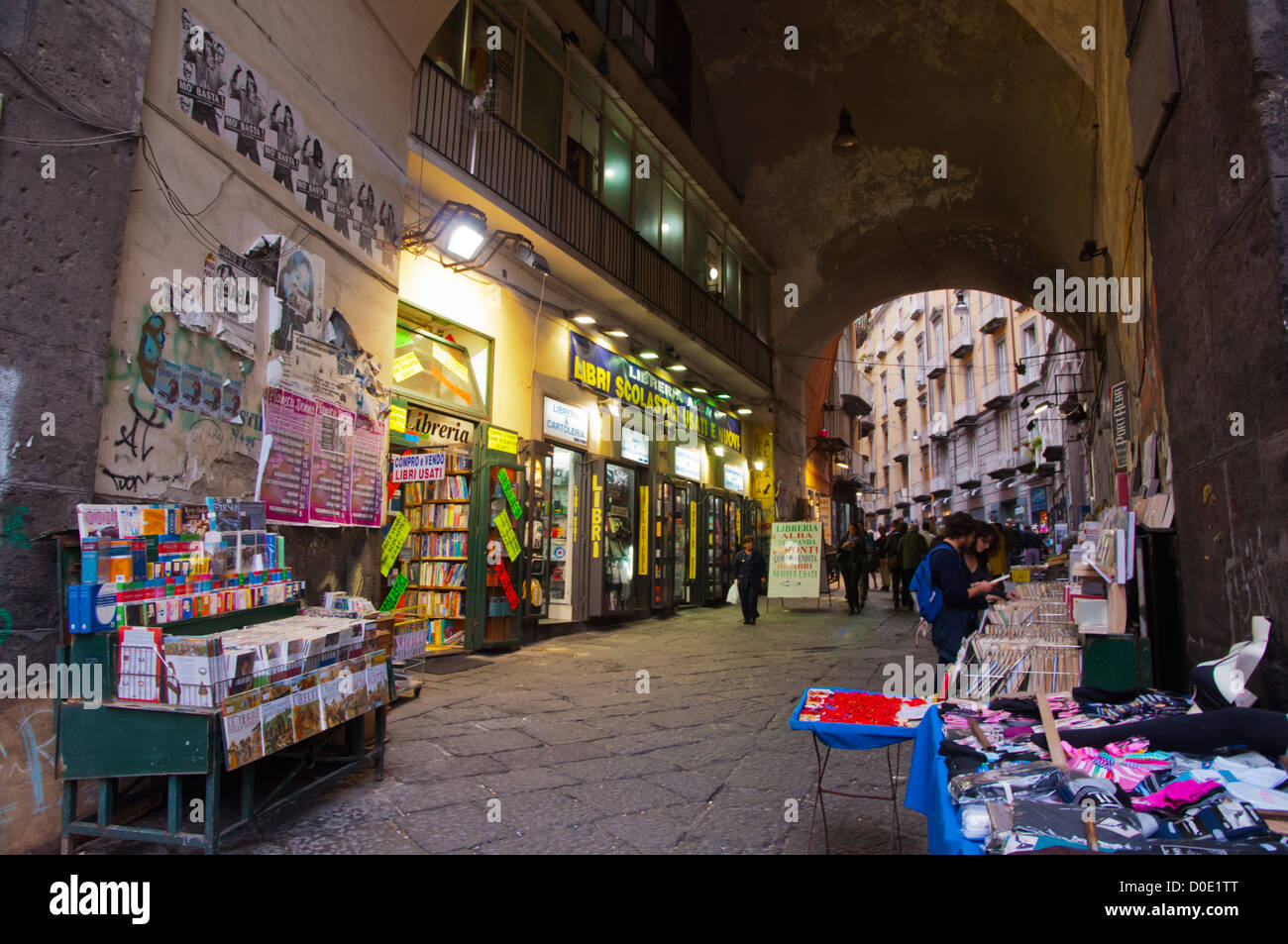 Bookshops along Port Alba alley off Piazza Dante square central Naples ...