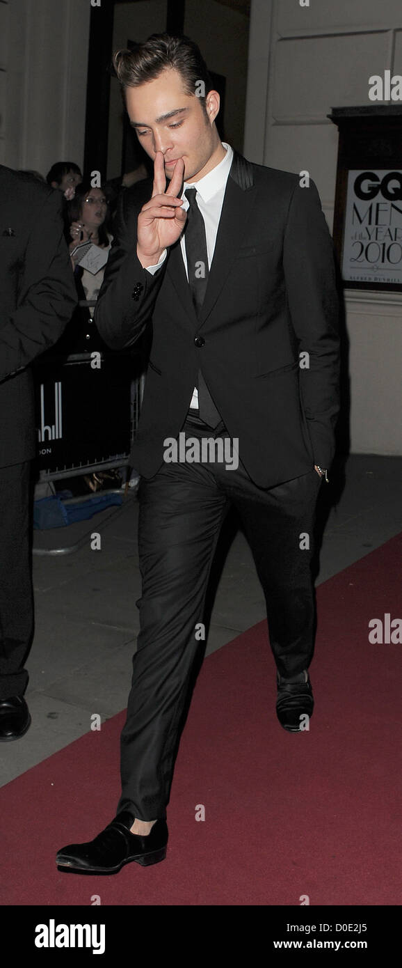 Ed Westwick leaving the GQ Man of the Year Awards, held at the Royal ...