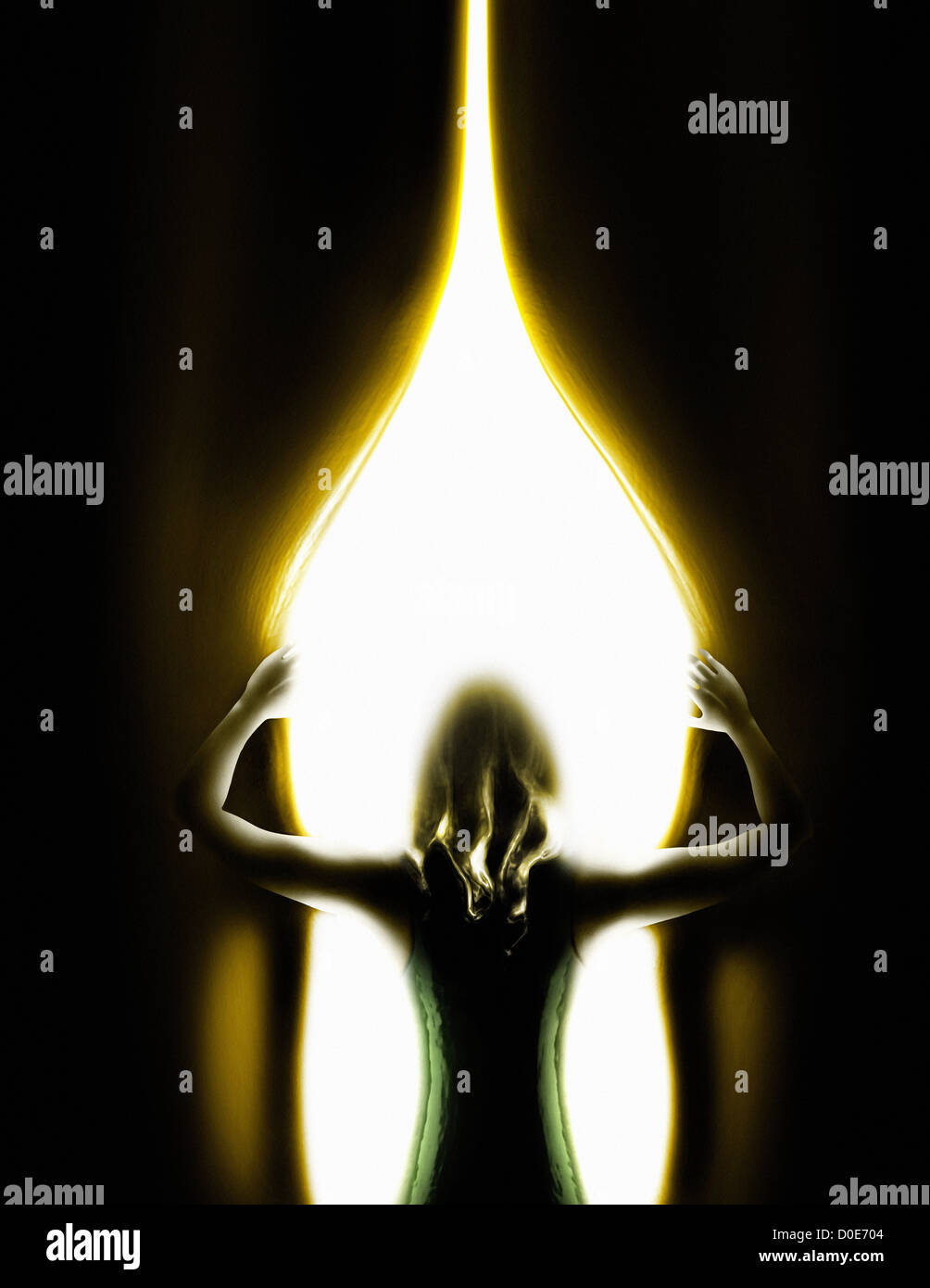 Girl looking out into the light into her new amazing future Stock Photo ...