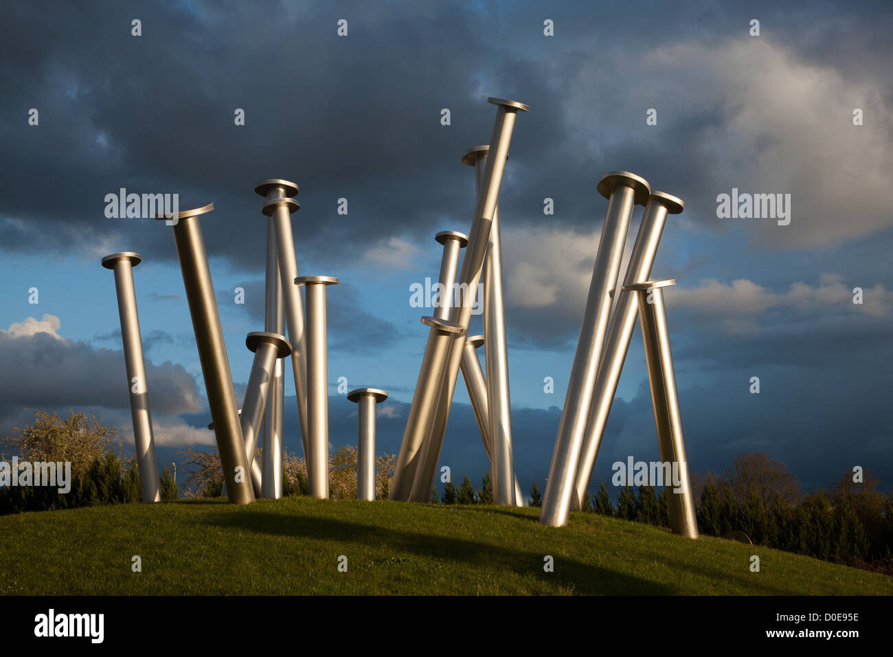 TRAFFIC CIRCLE GIANT NAILS SYMBOLIC SCULPTURE AS REMINDER THAT CITY WAS ...