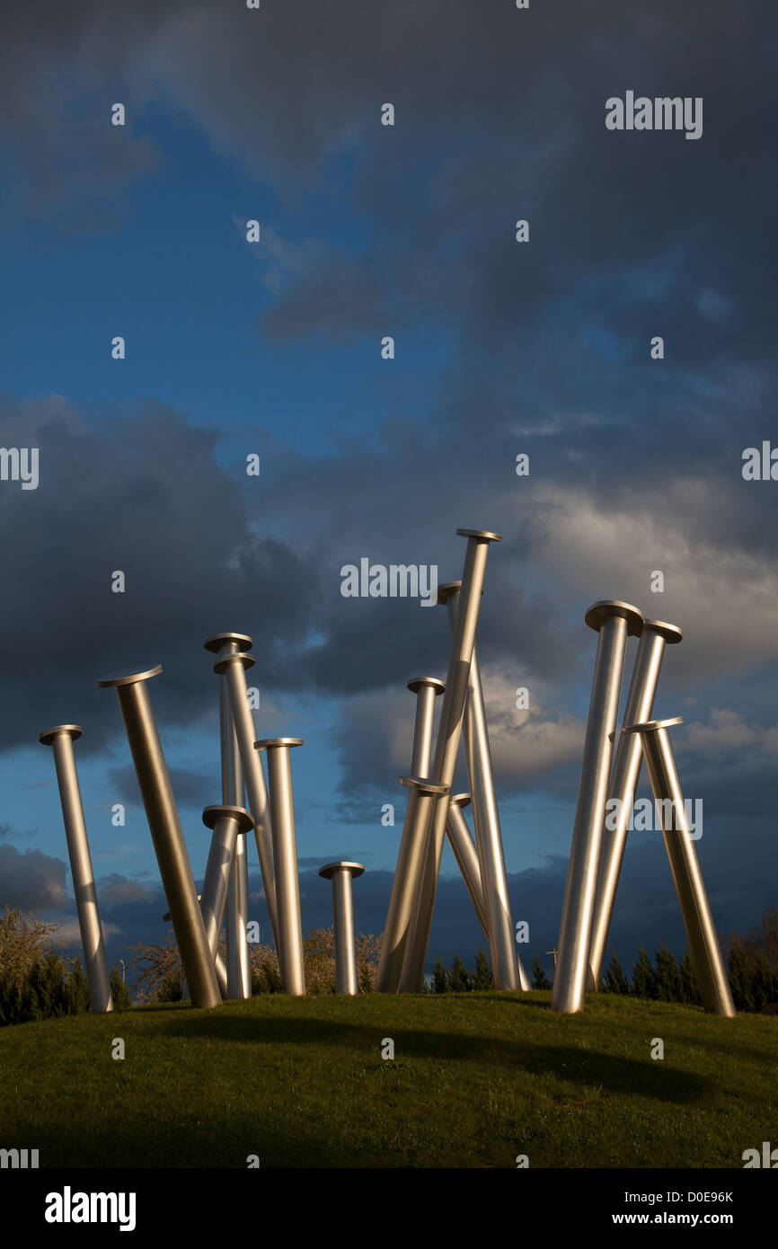 TRAFFIC CIRCLE GIANT NAILS SYMBOLIC SCULPTURE AS REMINDER THAT CITY WAS ...