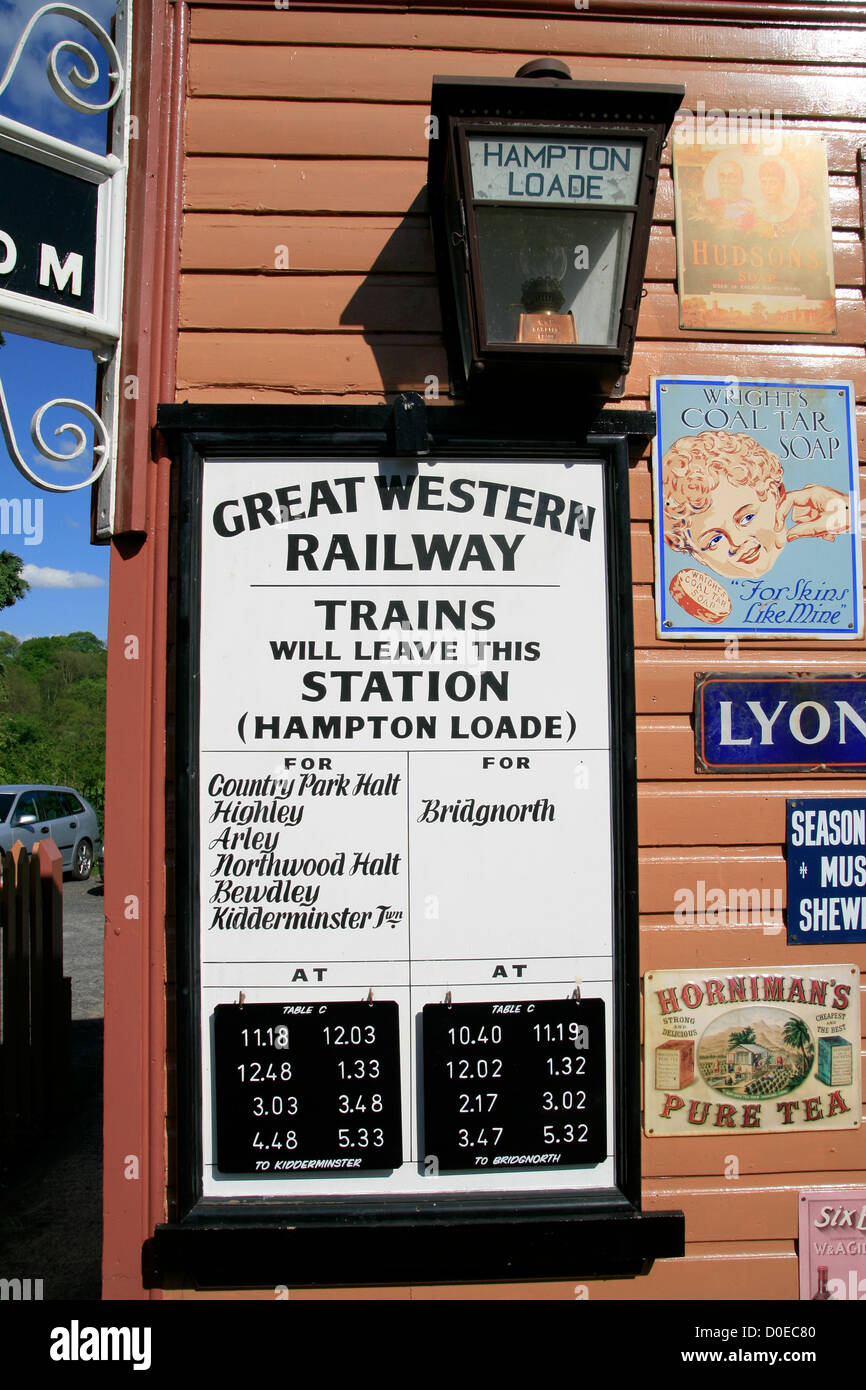 Departure board Severn Valley Railway Hampton Loade Shropshire England ...