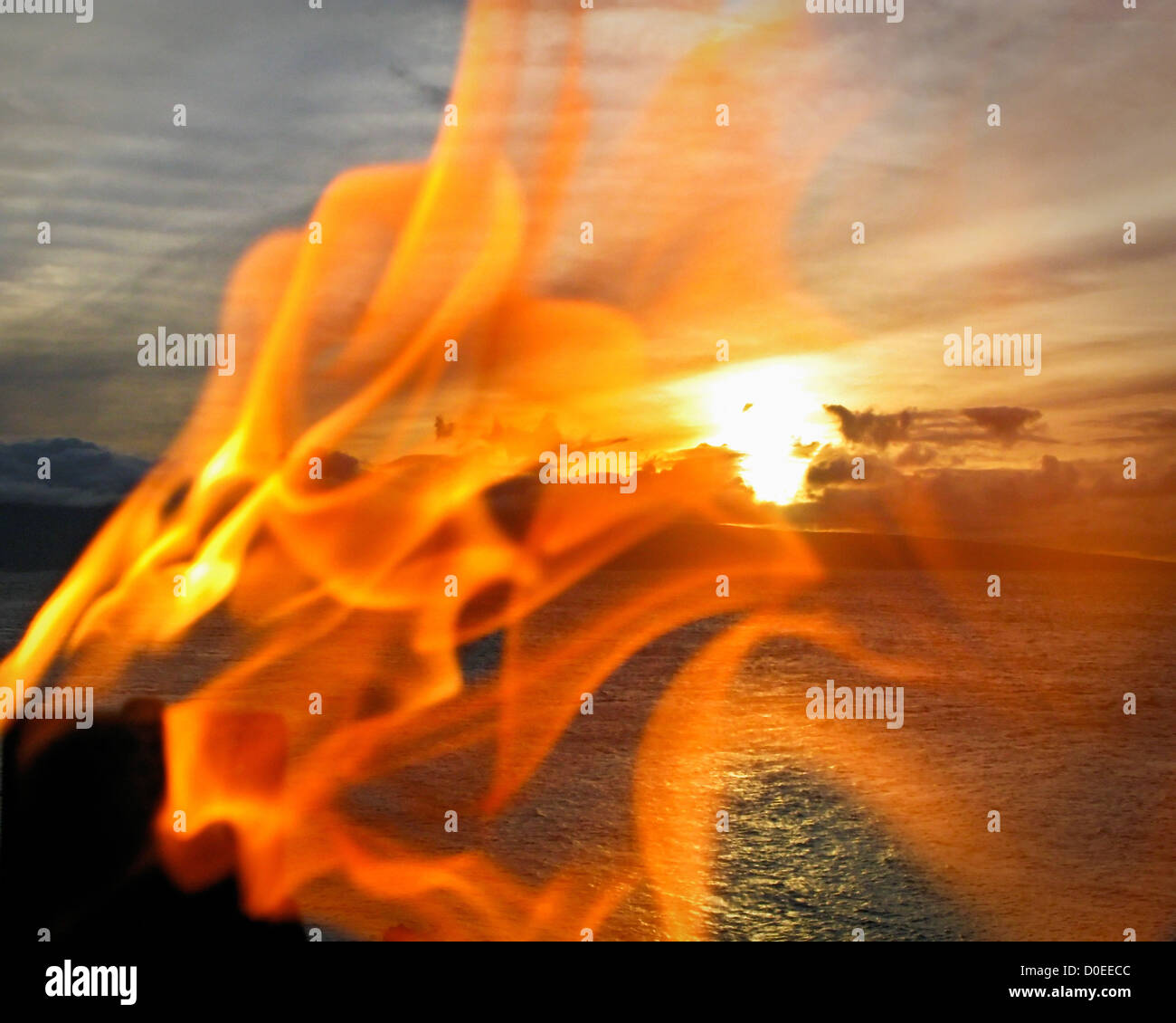 This is part sunset torch lighting ceremony Black Rock in Maui. Black ...