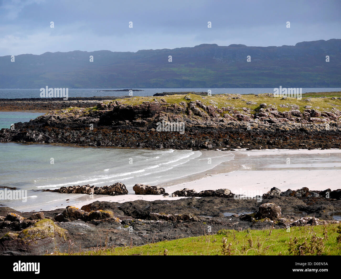 White sand beaches on the Isle of Muck in the Inner Hebrides Scotland ...