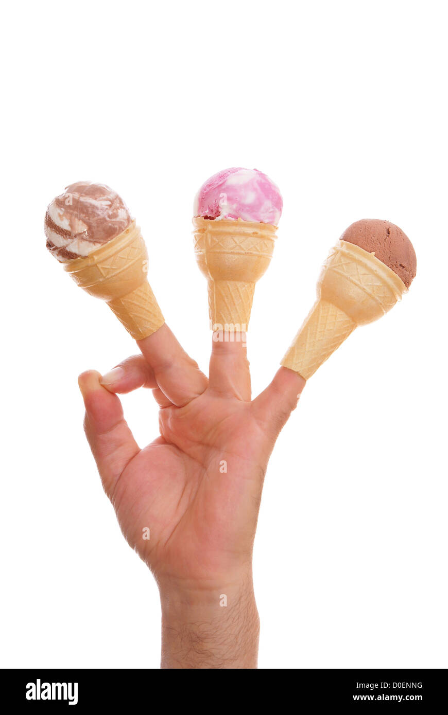 fruity ice cream on fingers on white background Stock Photo - Alamy