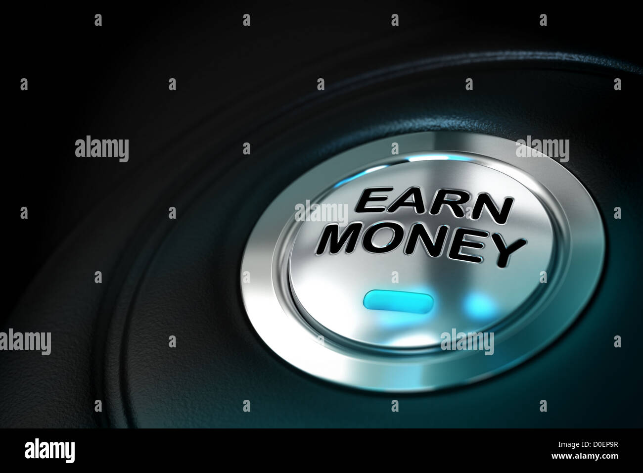 earn money text written onto a metal button over a black background ...