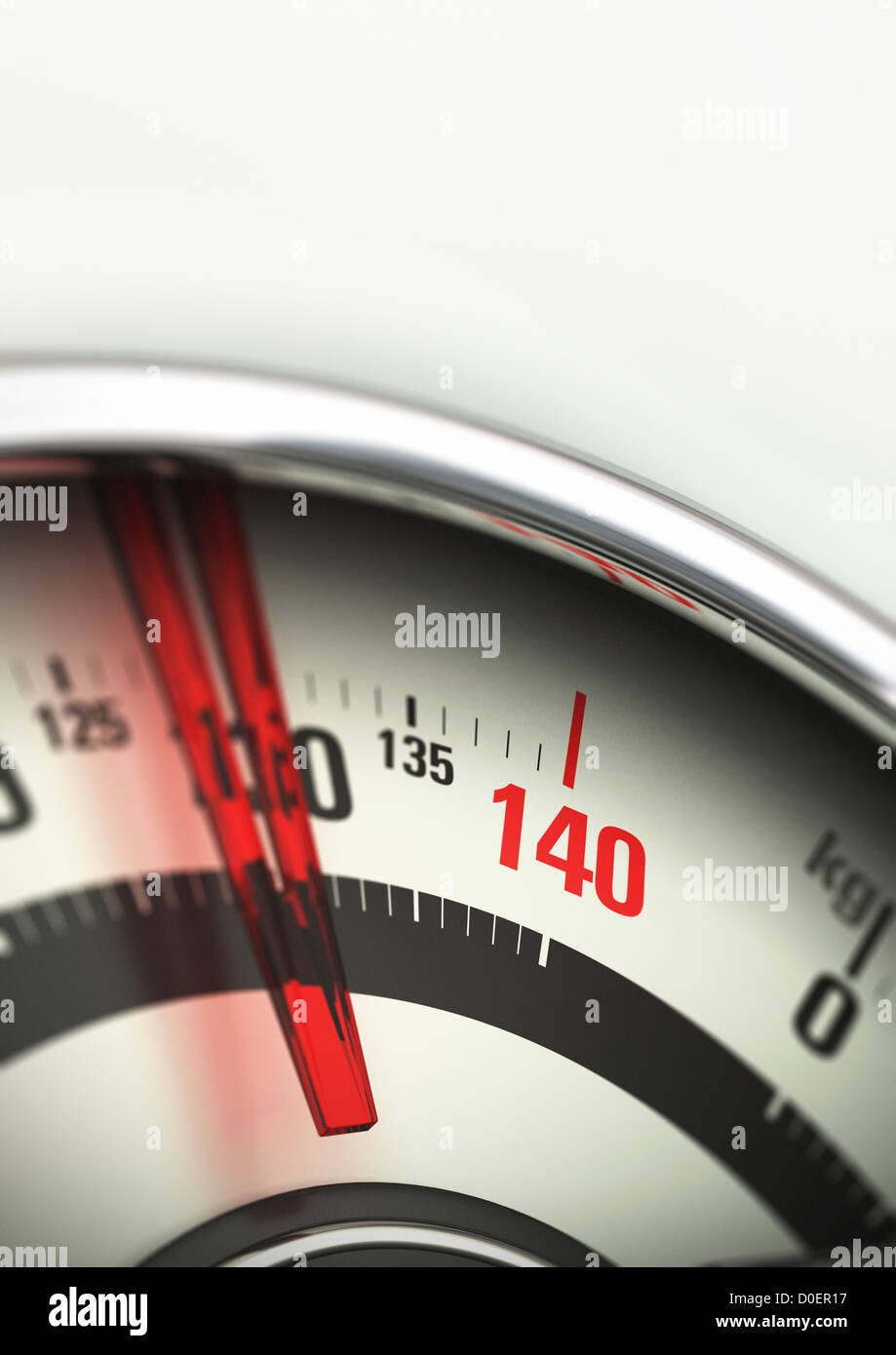 bathroom scale overloaded with the pointer pointing over one hundred ...