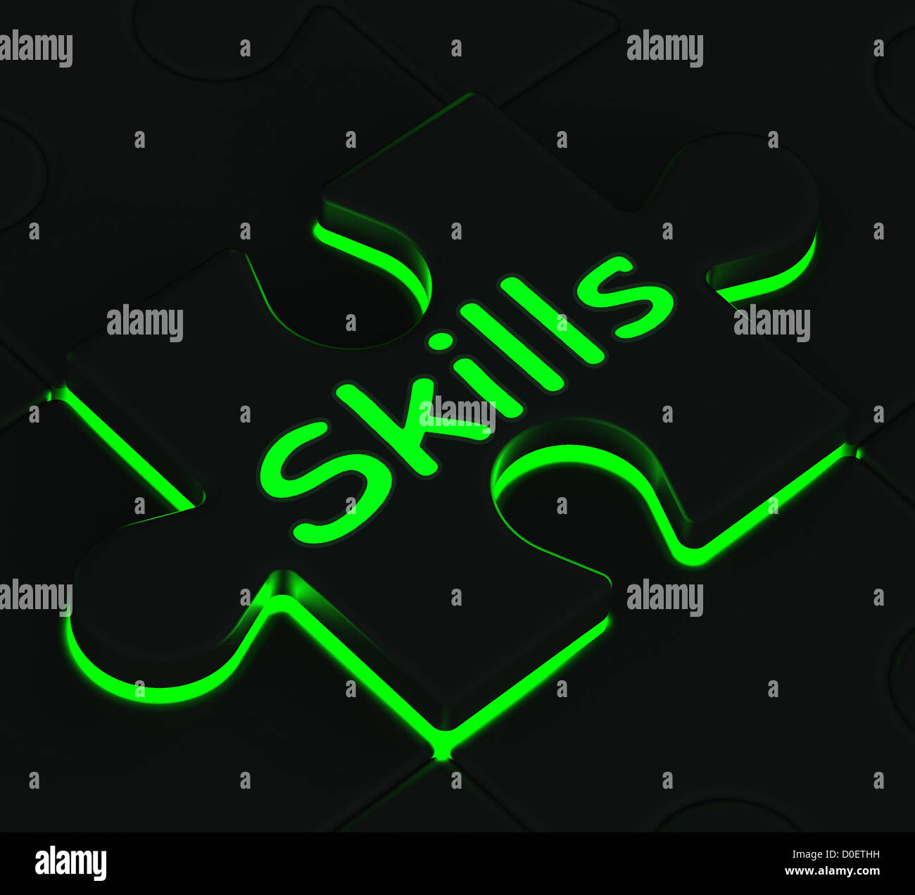 Skills Glowing Puzzle Shows Experience, Abilities And Competencies ...