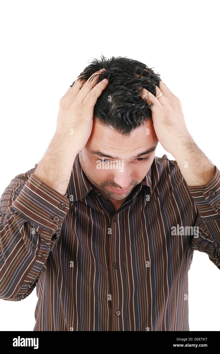 a worried man looking down thinking Stock Photo - Alamy