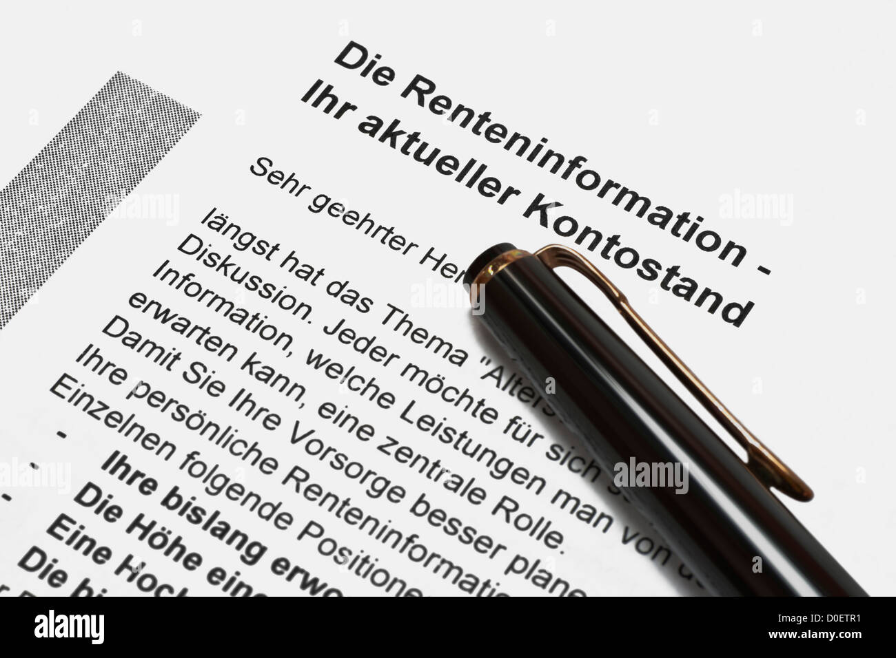 Detail photo of a letter with the annual pension information, German ...
