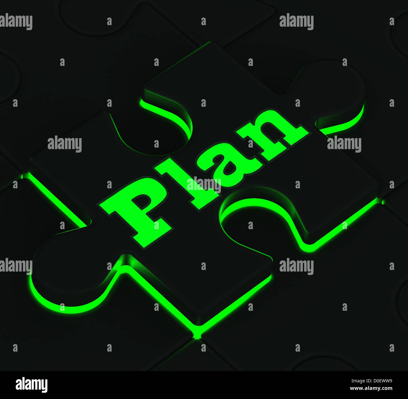 Plan Puzzle Shows Targets And Goals Stock Photo - Alamy