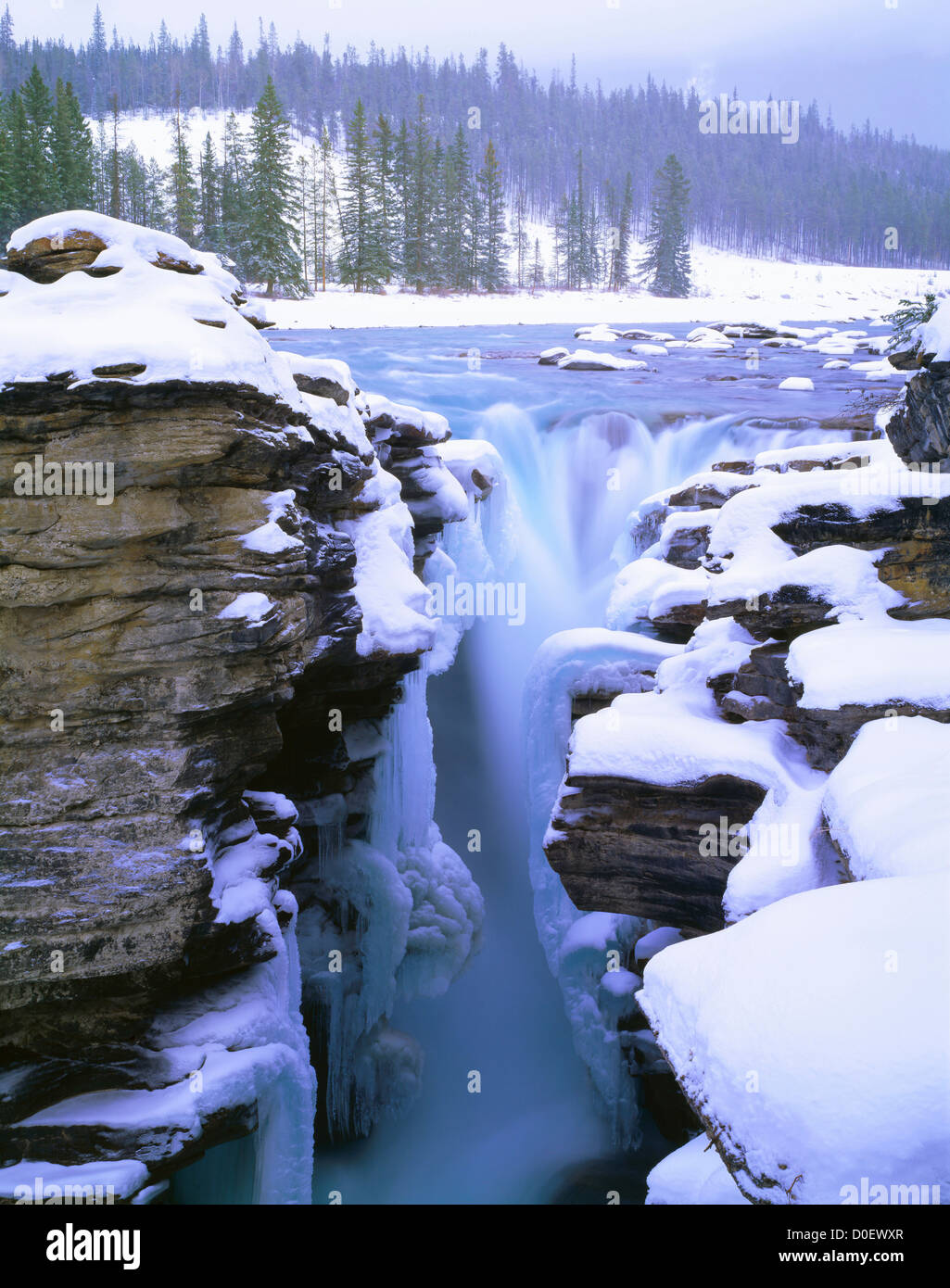Winter View of the Athabasca River Spilling Over Athabasca Falls ...