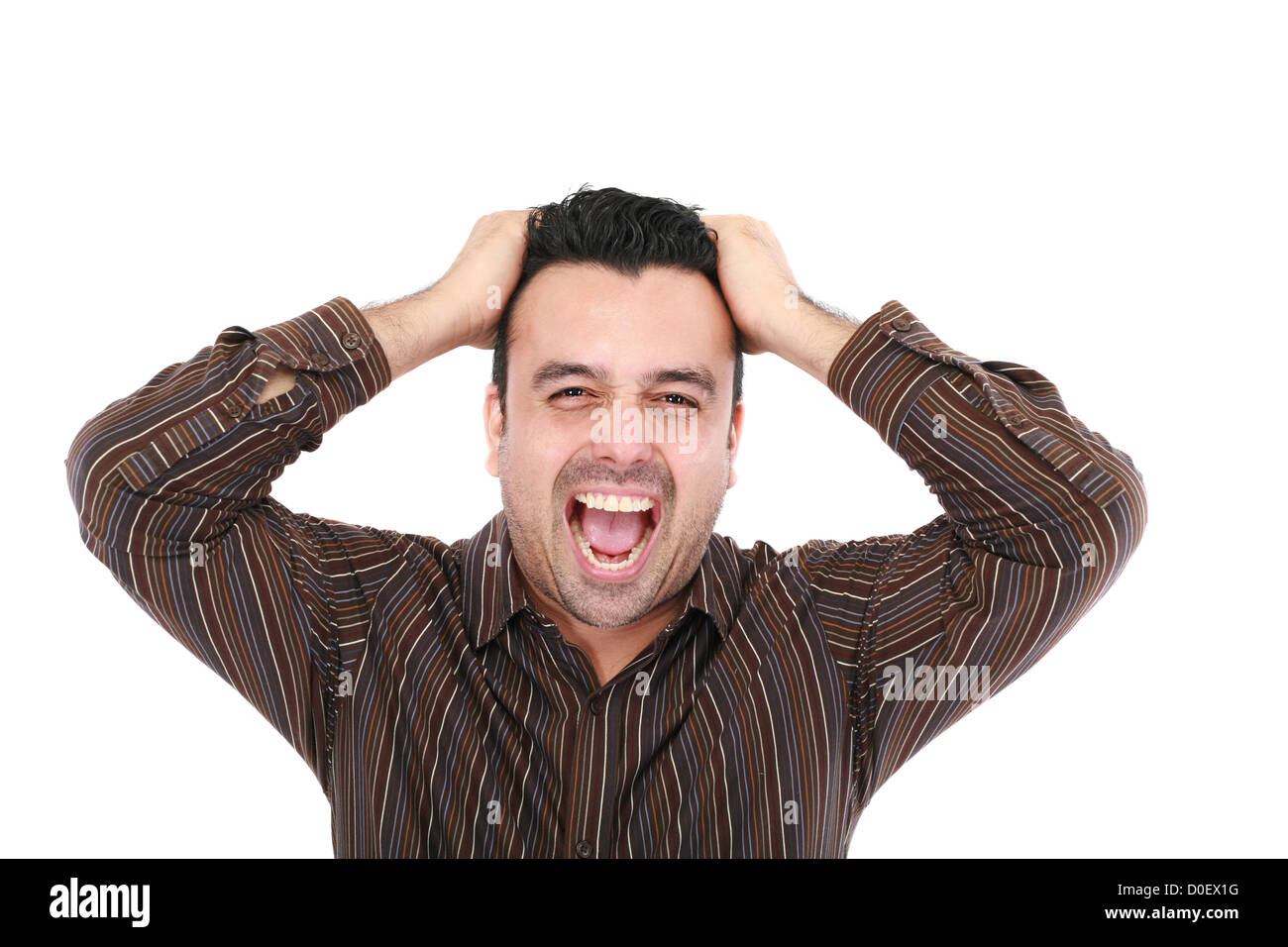 Man screaming at the camera, close up head and shoulders Stock Photo ...