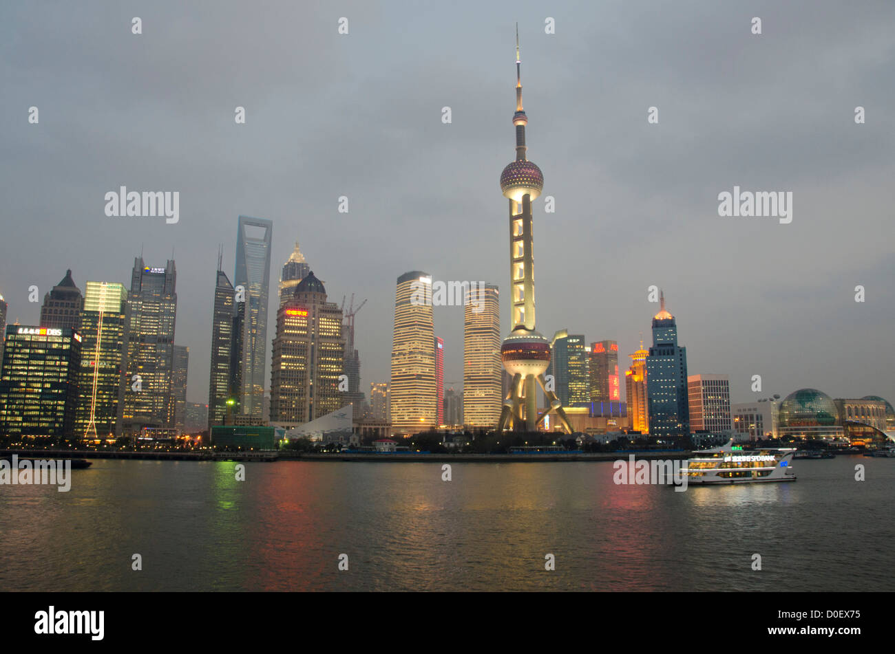 China, Shanghai. Evening view of the modern Pudong area (aka New ...