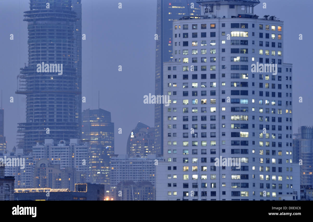 Shanghai at blue hour with in background Shanghai Tower under ...