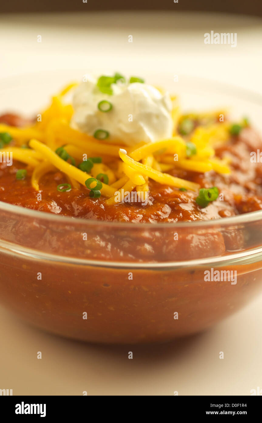 chili and cheese in a glass bowl Stock Photo - Alamy