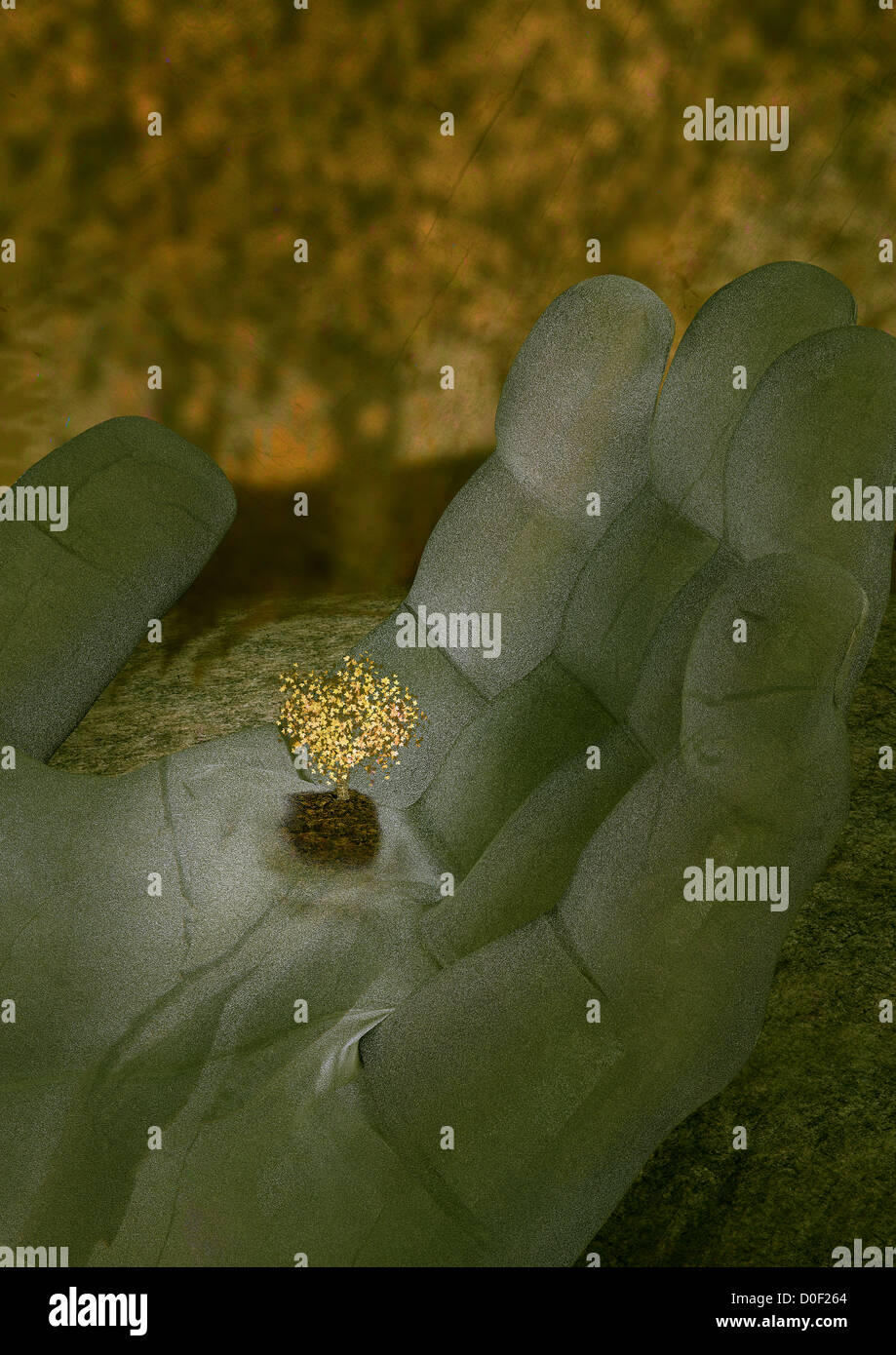 3D image of man's hand holding tree Stock Photo - Alamy