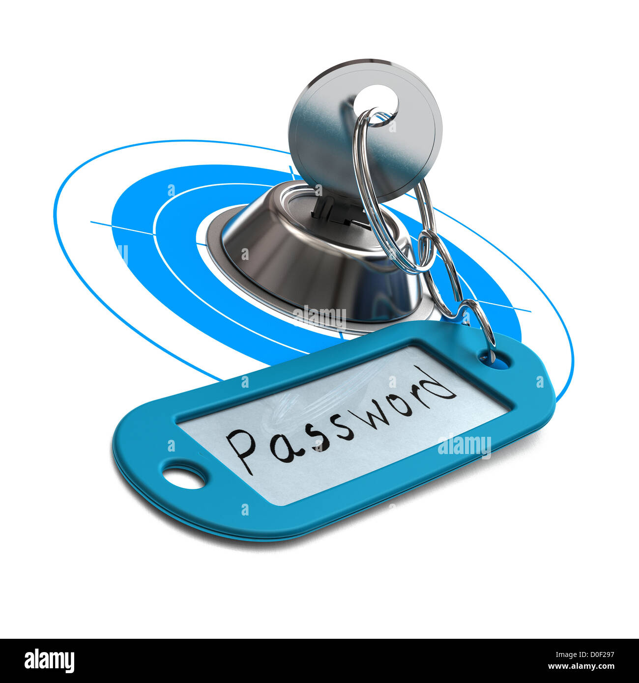 key and blue key ring withe the word password handwritten on a paper ...