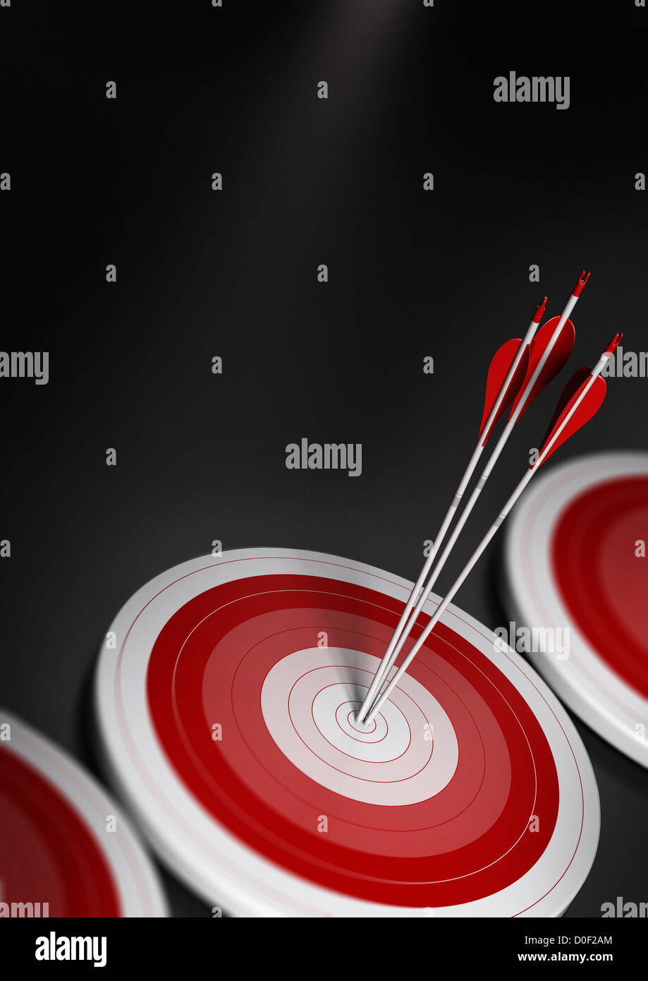 many blue targets and three arrows reaching the center of the first one ...