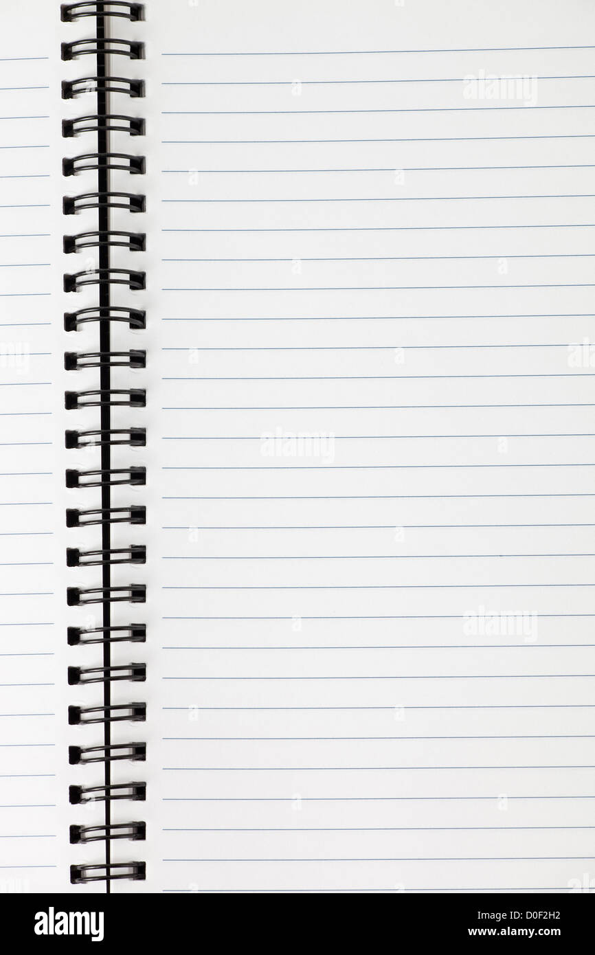 Spiral bound notebook. Open blank page. Vertical Stock Photo - Alamy
