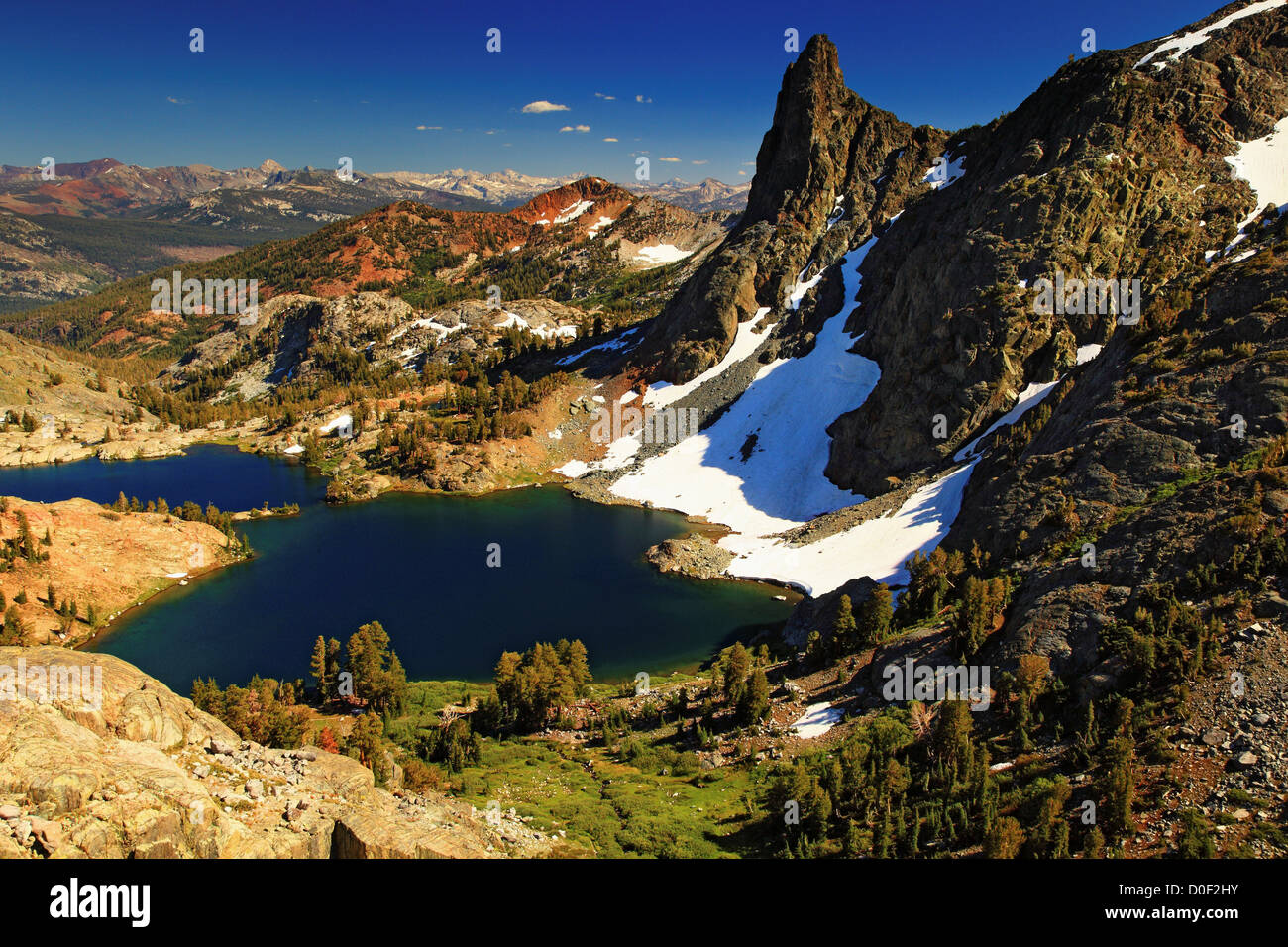 Minaret Lake and the High Sierras viewed from Minaret Pass in the Ansel ...