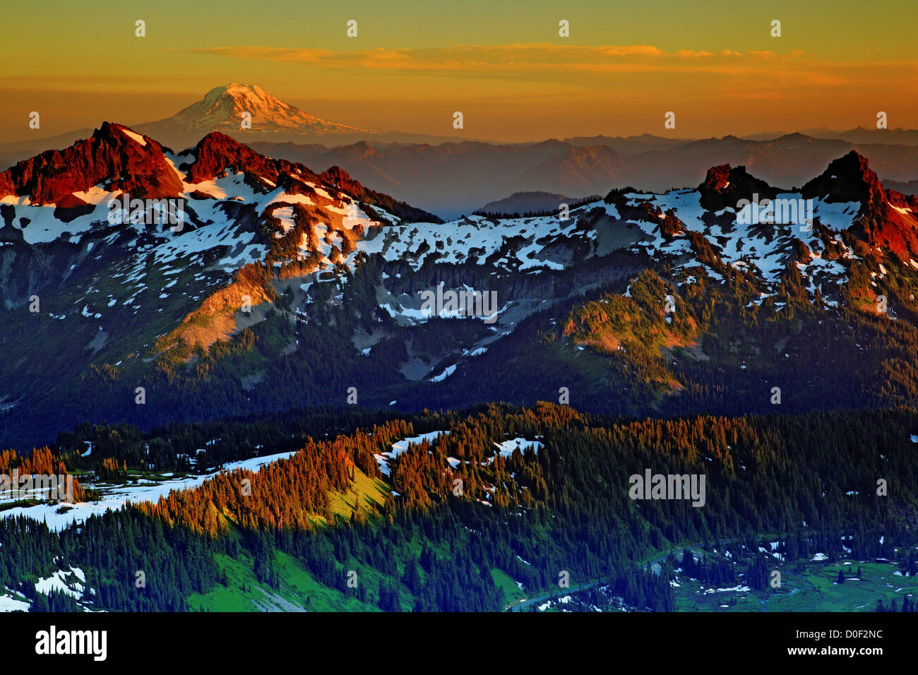 Sunset from Panorama Point with the Tatoosh Range and Mount Adams, from ...
