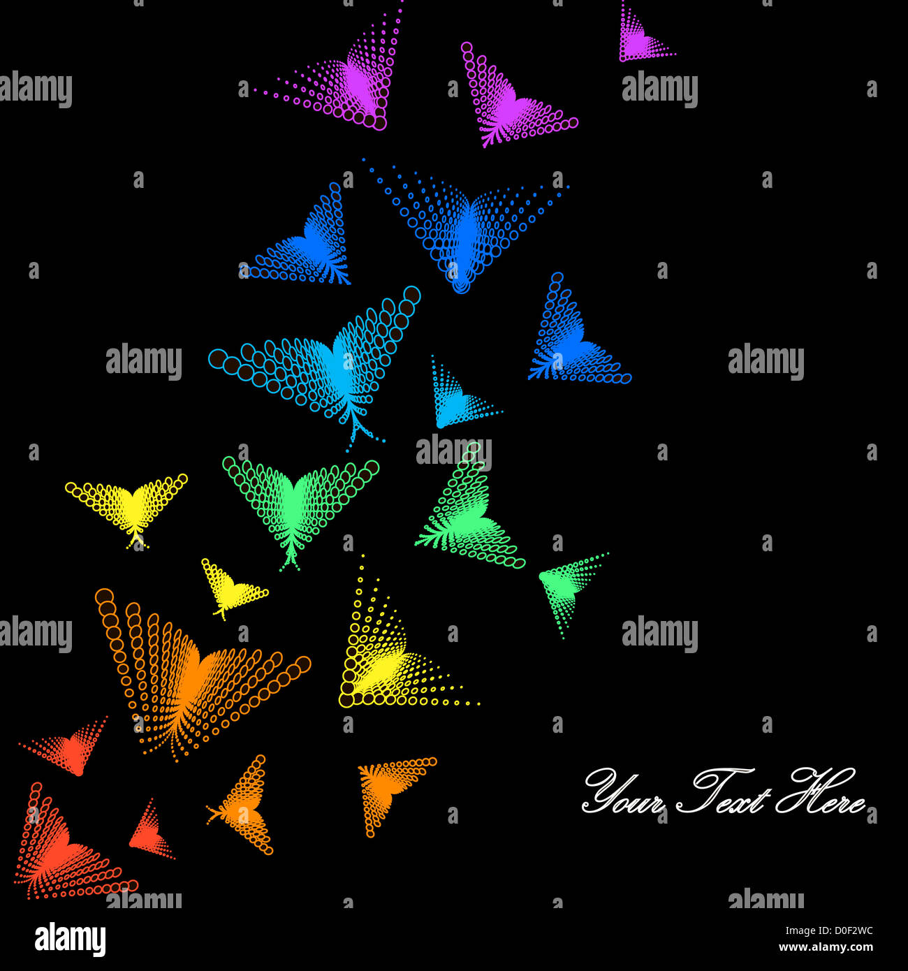 bright colorful butterflies on black background for you design Stock ...