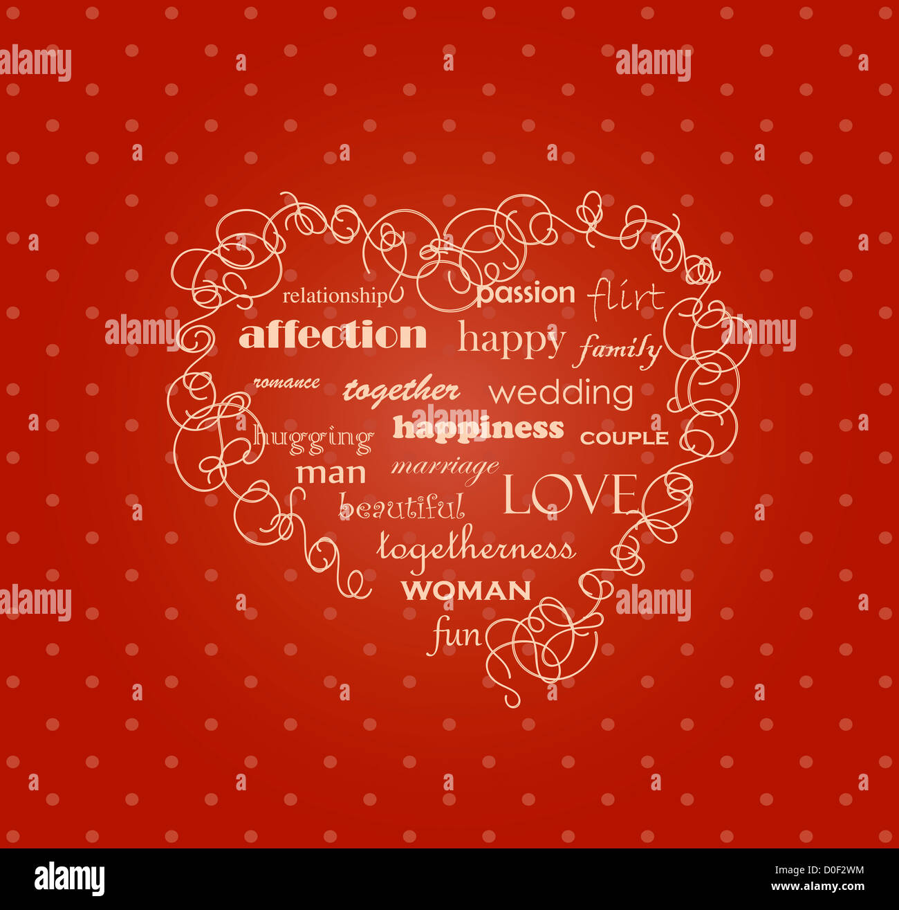 The heart made of words on the red background Stock Photo - Alamy