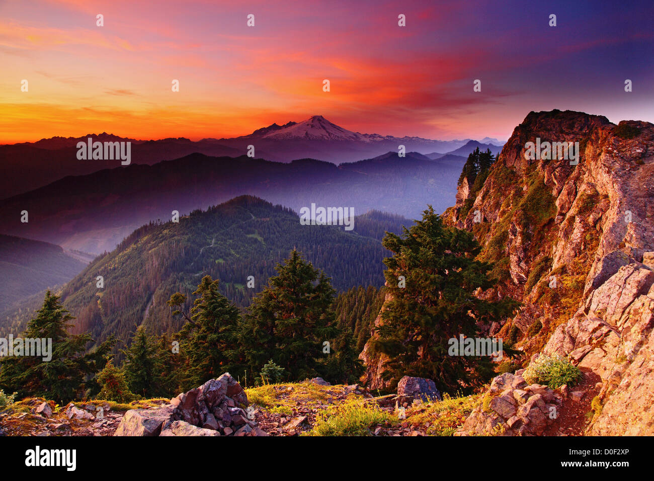 Sunset over Mount Baker from Sauk Mountain in the Mount Baker ...