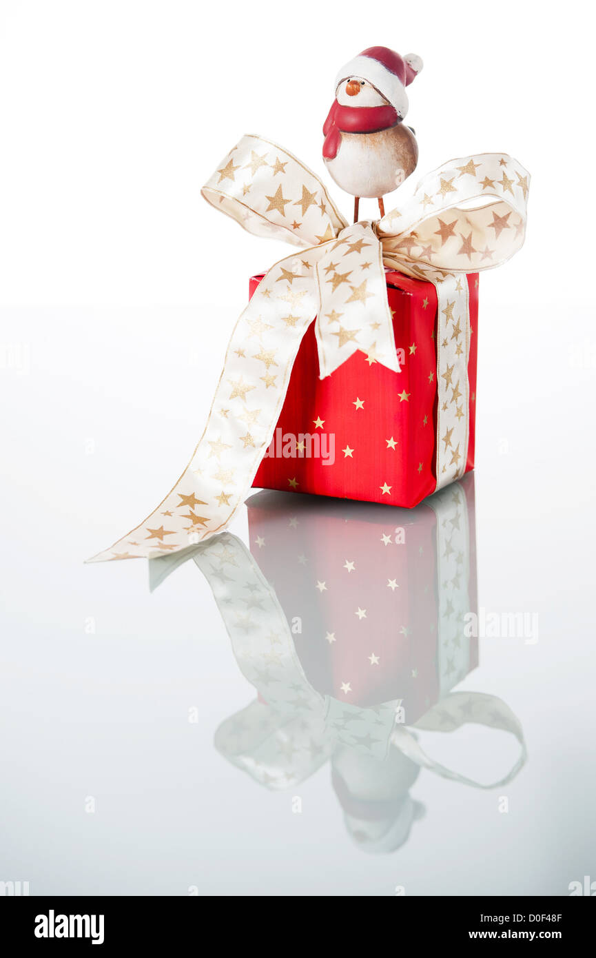 cute little bird standing on the christmas present Stock Photo - Alamy