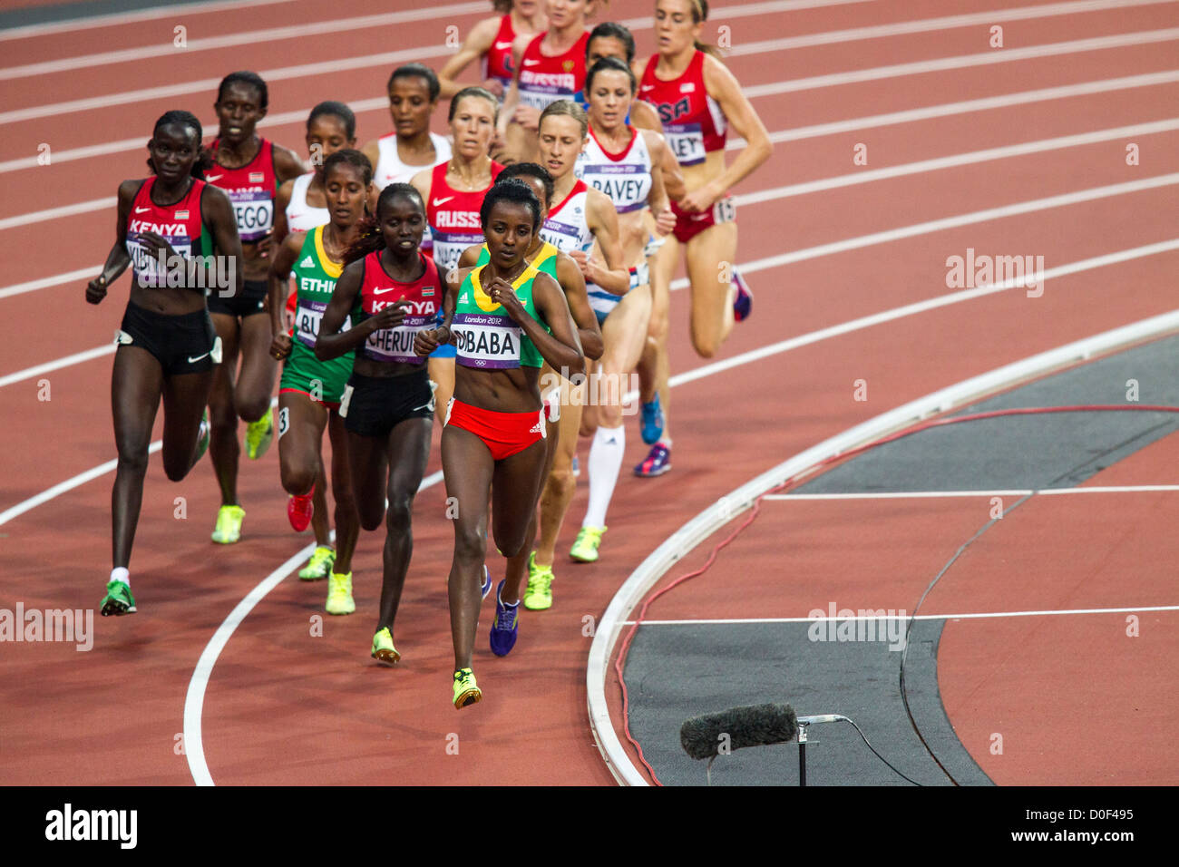 Tirunesh Dibaba (ETH) leads the pack in the Women's 5000m final at the ...