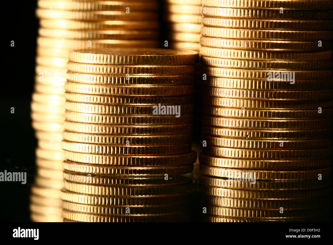 golden piles of coins macro background Stock Photo - Alamy