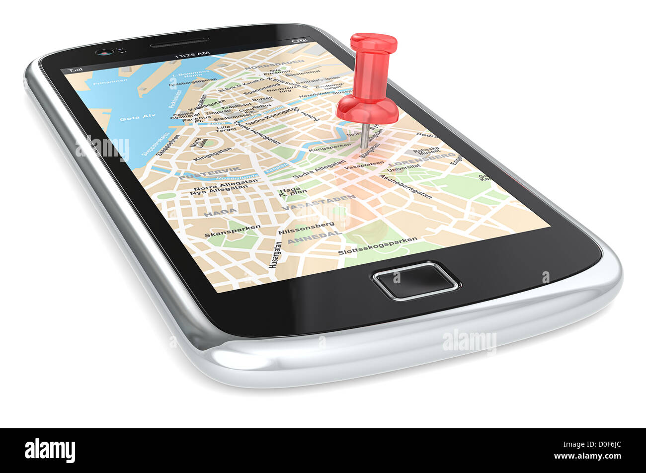 Black Smartphone with a GPS map. Red Pushpin Stock Photo - Alamy